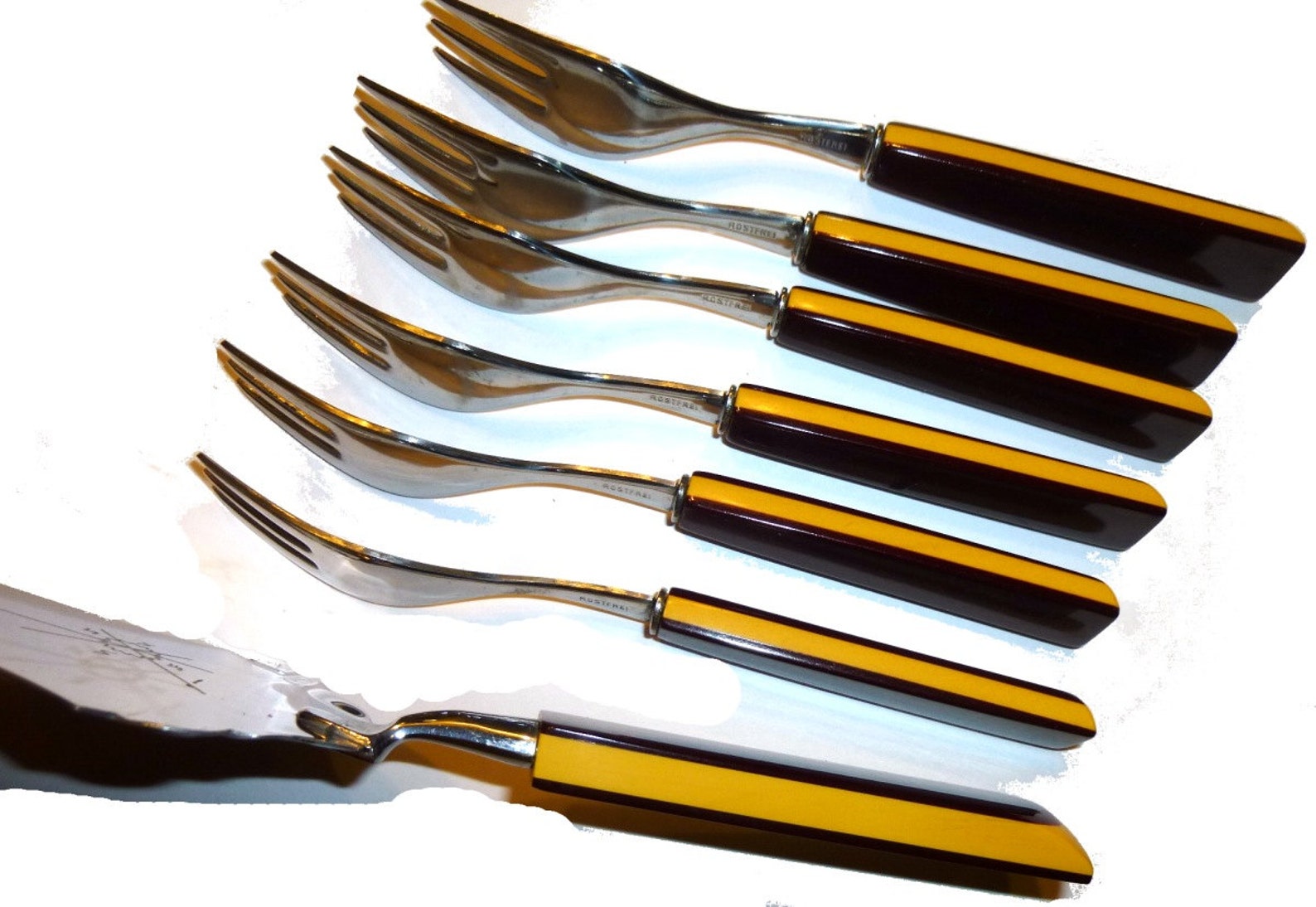 Two Tone Laminated Bakelite Pastry or Dessert Forks & Server. | Etsy