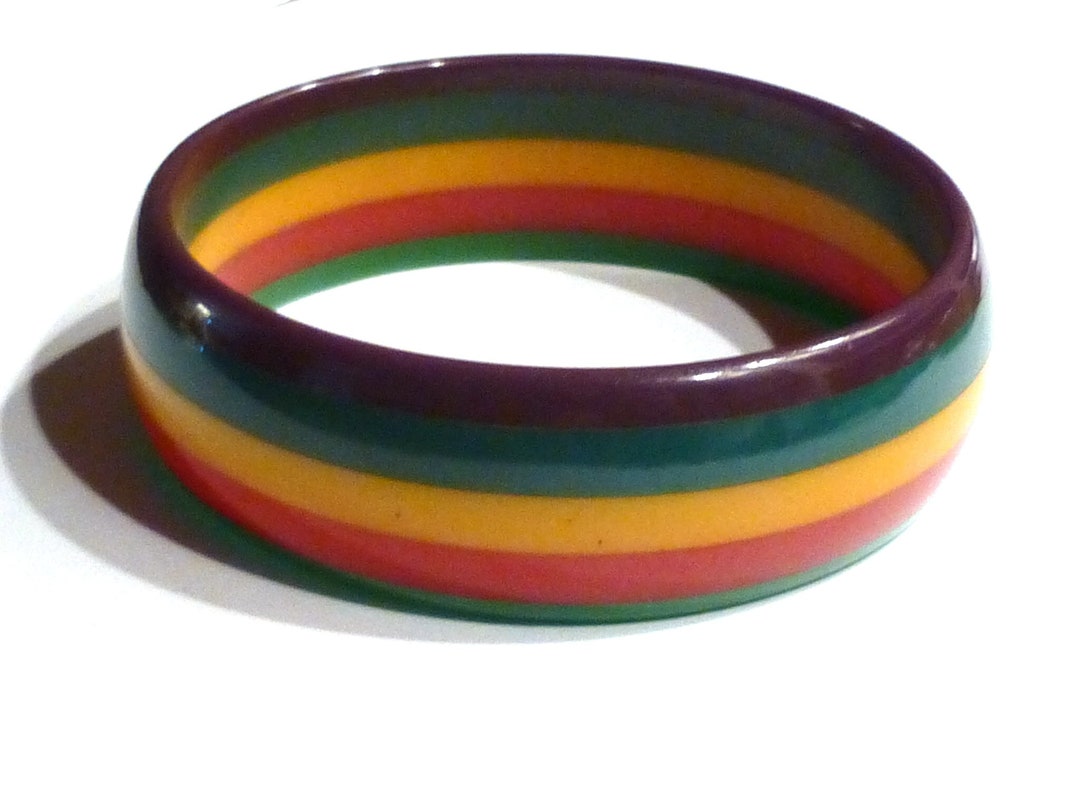 5 Color Laminate Bakelite Bangle Bracelet. 7/8" Wide. Gorgeous Bakelite ...