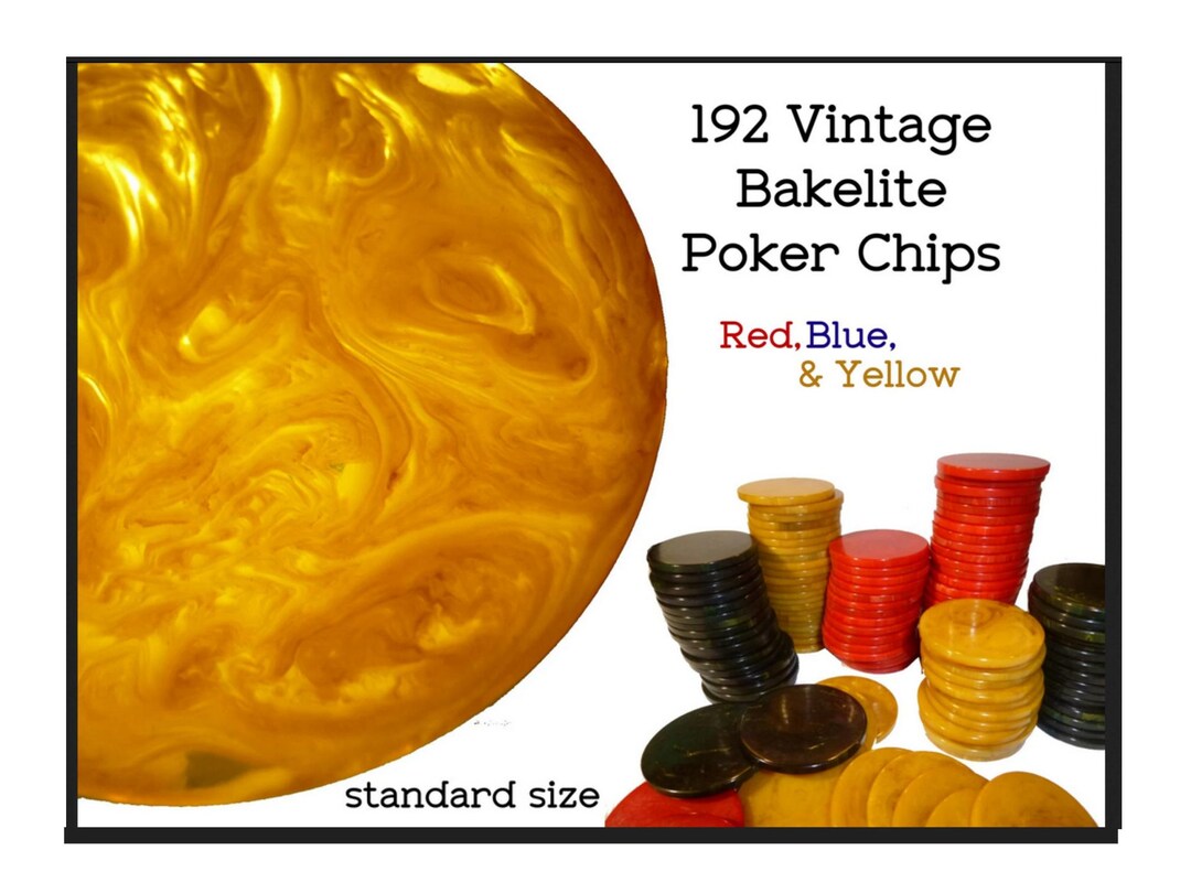 192 Vintage Bakelite Poker Chips, Red, Blue-green, Yellow, Jewelry ...