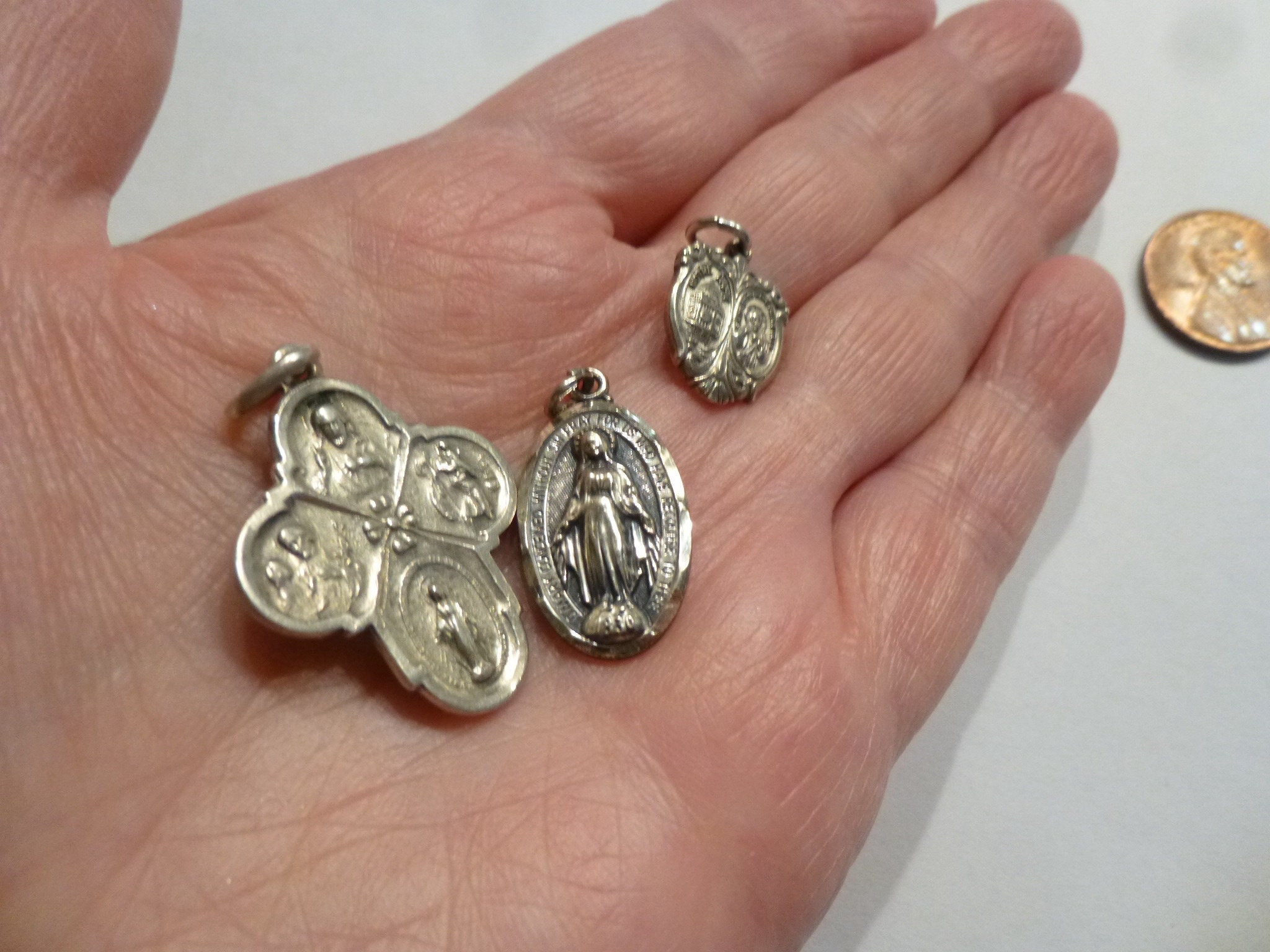 Three Vintage Catholic Medals ALL Marked Sterling. Anson | Etsy