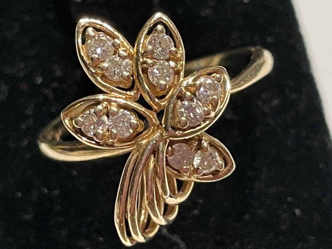 Vintage 10k Gold & Diamond Floral Ring. LARGE SIZE 10.25. Tested Gold ...