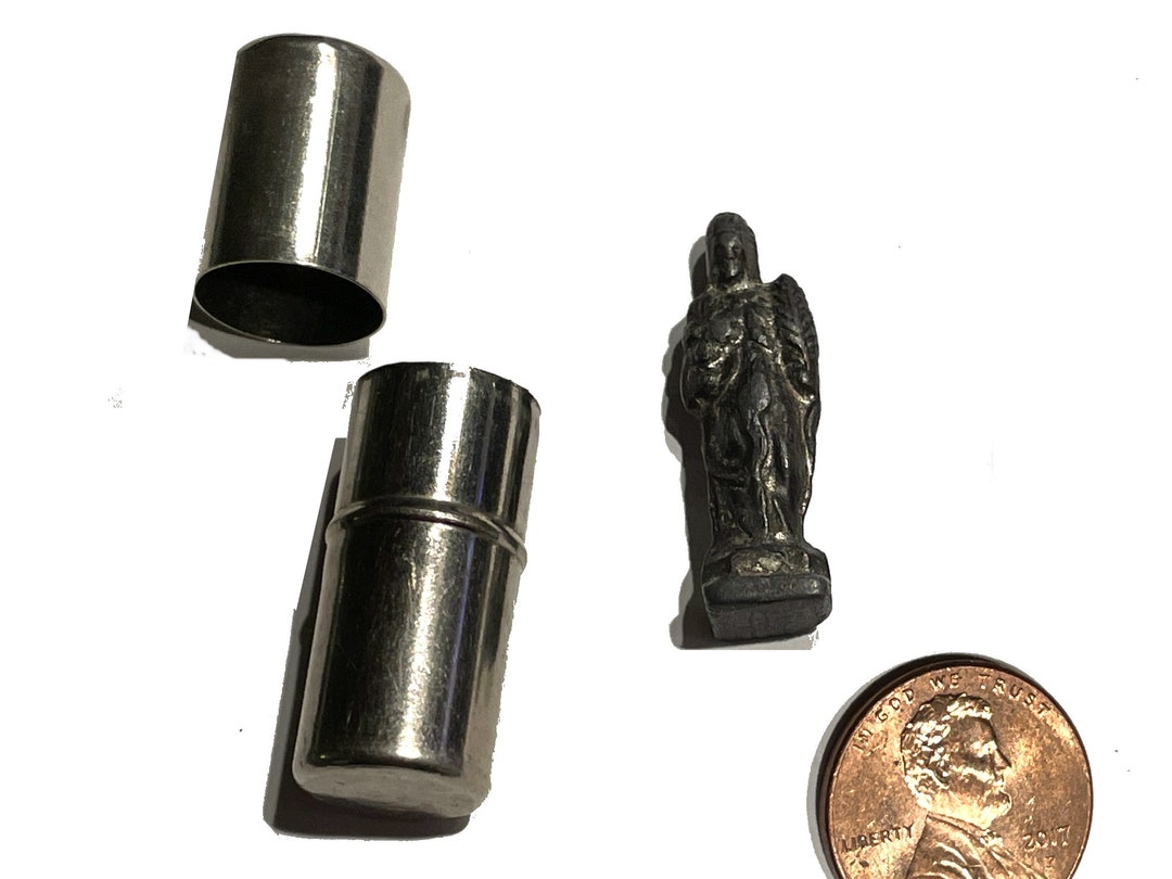 Vintage Catholic Saint Box, or Pocket Travel Shrine Tube Case With Tiny ...