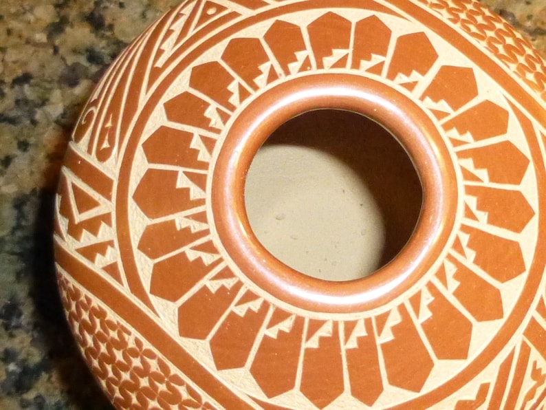 Signed Wilma Baca Polished Red Clay Pot. Small Etched Pottery Vase From ...