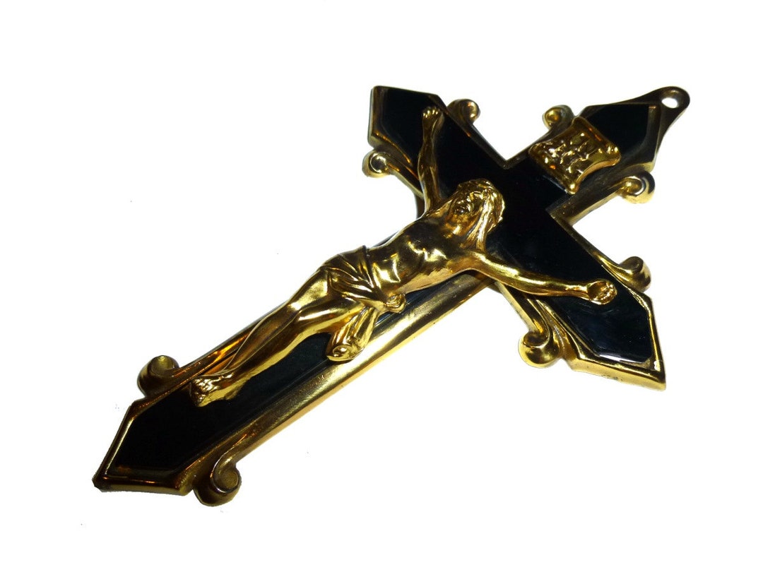 Vintage Crucifix. Brass Jesus Christ 6" Black Bakelite Cross. Circa ...