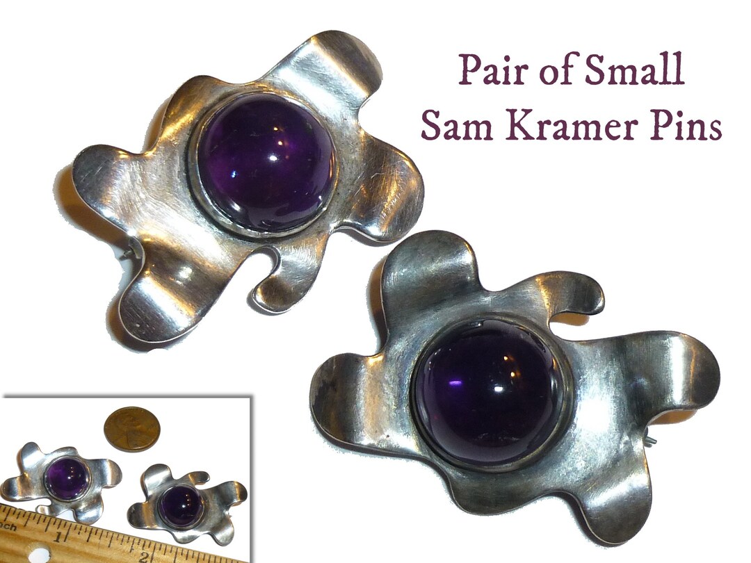 Pair of Sam Kramer Signed Modernist Brooches. Vintage Greenwich Village ...