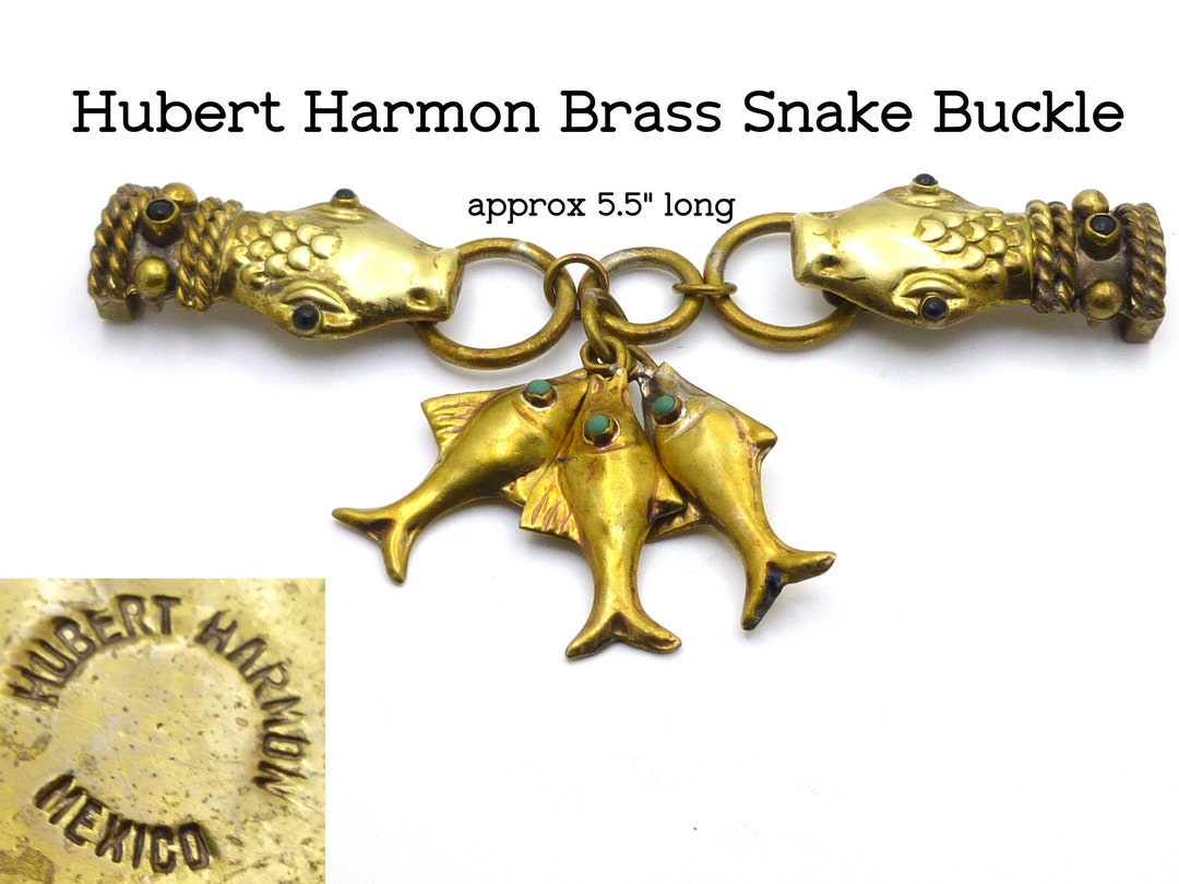 Hubert Harmon Brass Snake Heads and Fish Belt Buckle. Vintage 1940s ...