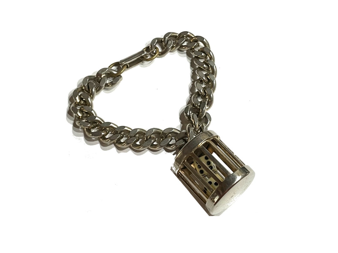 Vintage Brass and Bakelite Lucky Dice in Cage Charm Bracelet. Circa ...