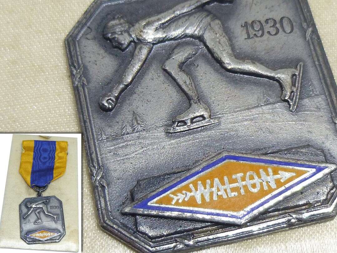 1930 Sterling Silver Enameled Medal Speed Ice Skating Award. Athletics ...