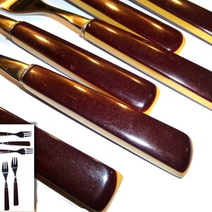 Two Tone Laminated Bakelite Pastry or Dessert Forks & Server. Six Forks ...