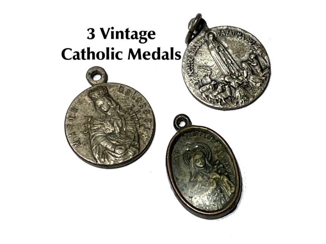 Three Vintage Catholic Saints Medals. NOT SILVER, Just Metal. Our Lady ...