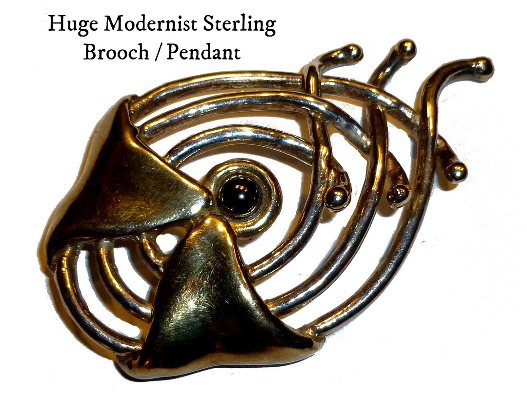 Huge Modernist Sterling Silver Brooch. Handwrought Brutalist Pin. Can ...