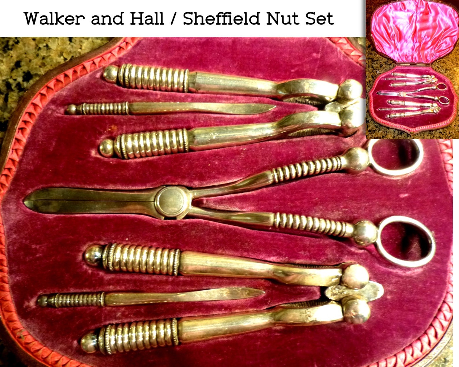 Walker and Hall Plated Dessert Set. Nutcrackers, Nut Picks and Grape ...