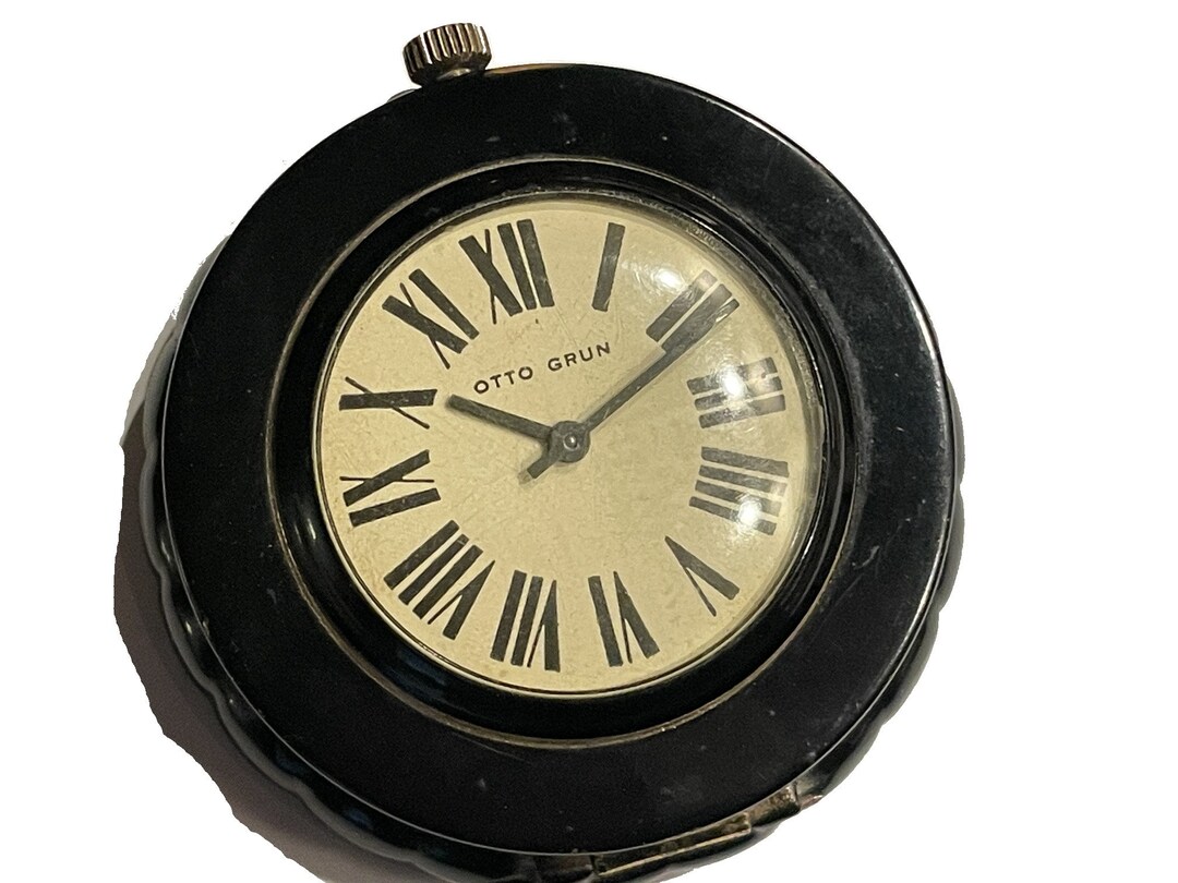 Vintage Otto Grun Clock Watch Set in Ladies Powder Box Compact ...