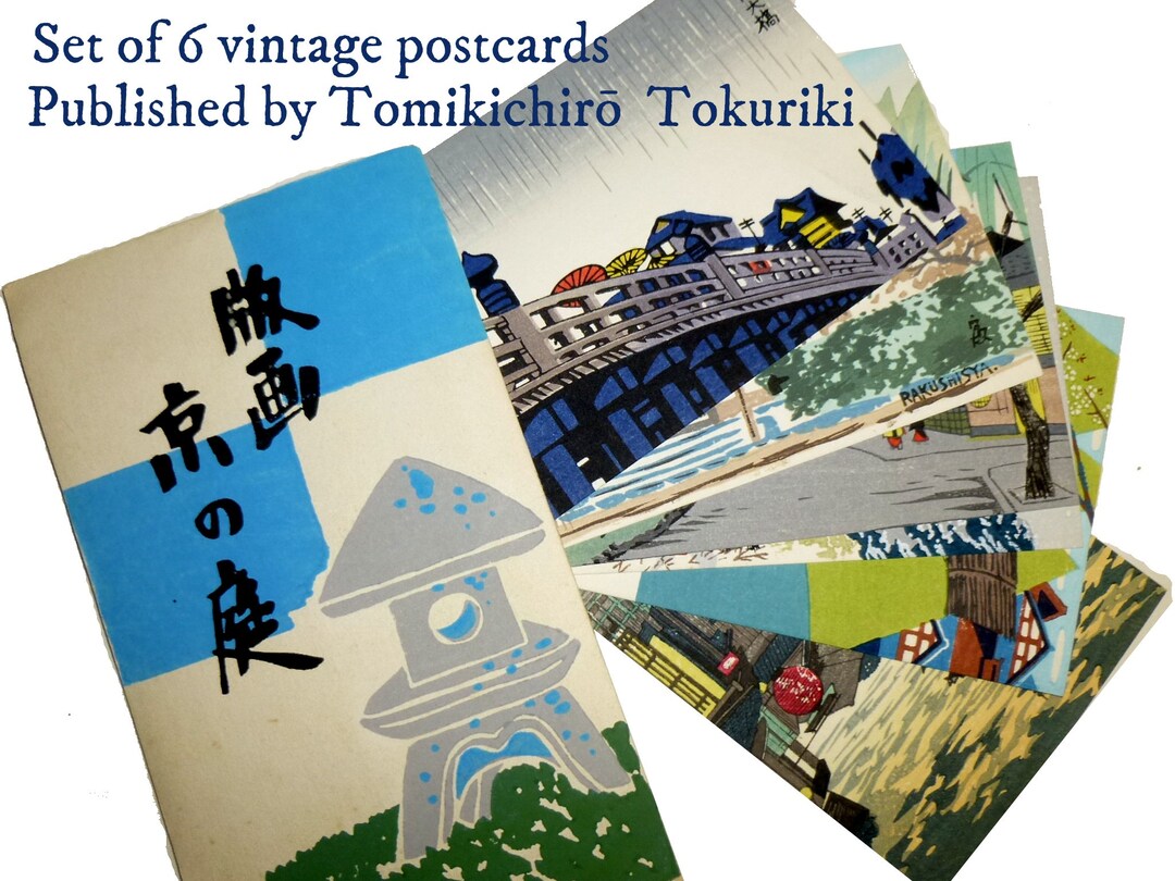Set of SIX Vintage Postcards in Holder. Printed by Tomikichirō Tokuriki ...