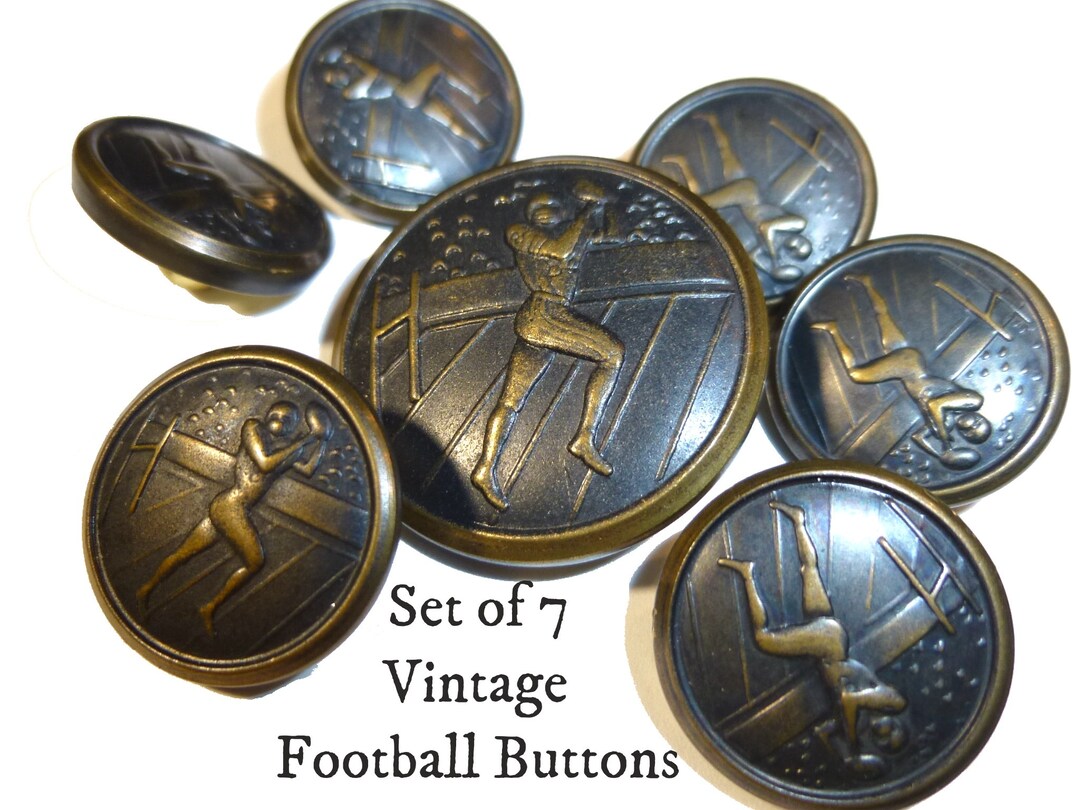 7 Rare Football Player Embossed Metal Sewing Buttons. Vintage. One ...