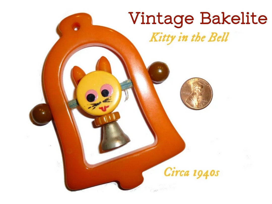 Book Piece. Vintage 1940s Catalin Kitty Cat in the Bell. Tested ...