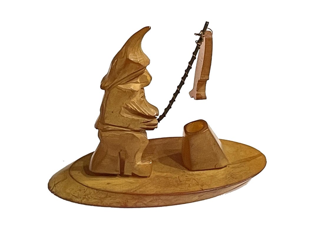 Vintage Carved Bakelite Sculpture Figure. Cute Gnome Fishing. Circa ...