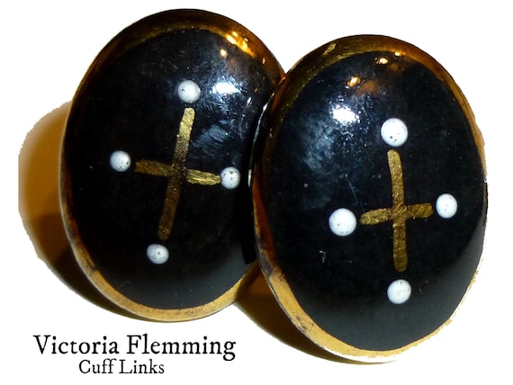 Victoria Flemming NY Cuff Links. Minimalist Gilt Cros… - Gem