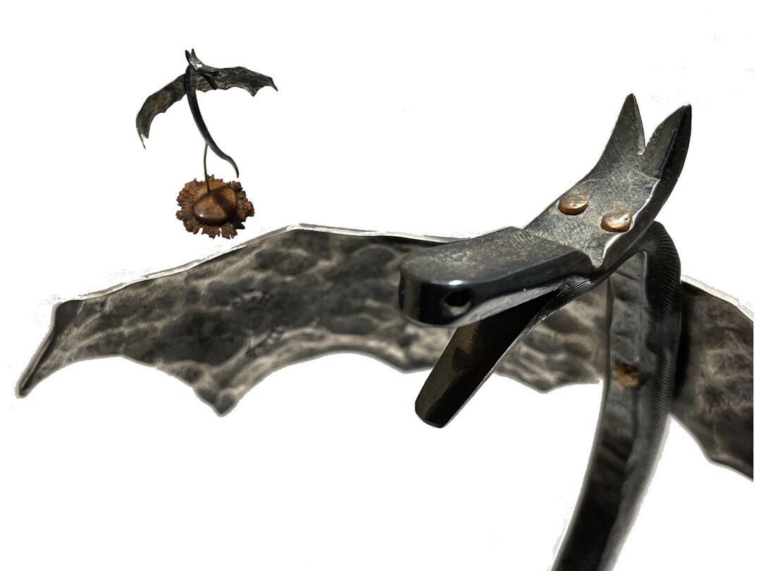 Steel Dragon or Bat Sculpture. Hand-wrought. Goth Art, One of a Kind. 8 ...