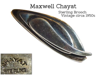SIGNED Maxwell Chayat Sterling Silver and Enamel Brooch & Earring Set ...