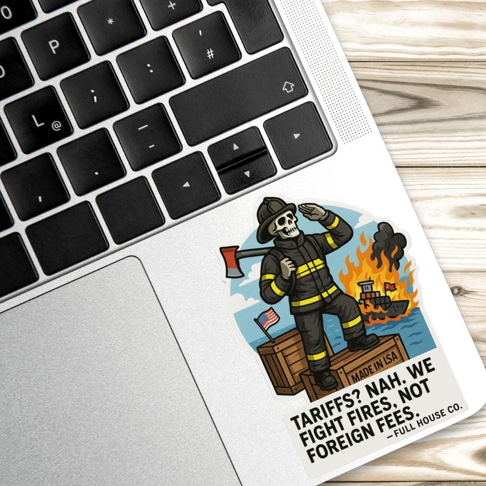 Skeleton Firefighter Sticker – Funny Patriotic Fire Dept. Decal – Anti ...