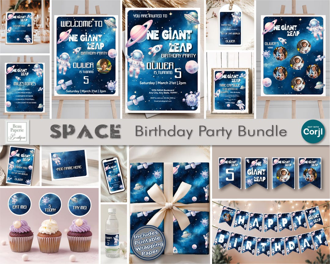 Space Party Birthday Decorations Space Editable Galaxy Theme Birthday ...