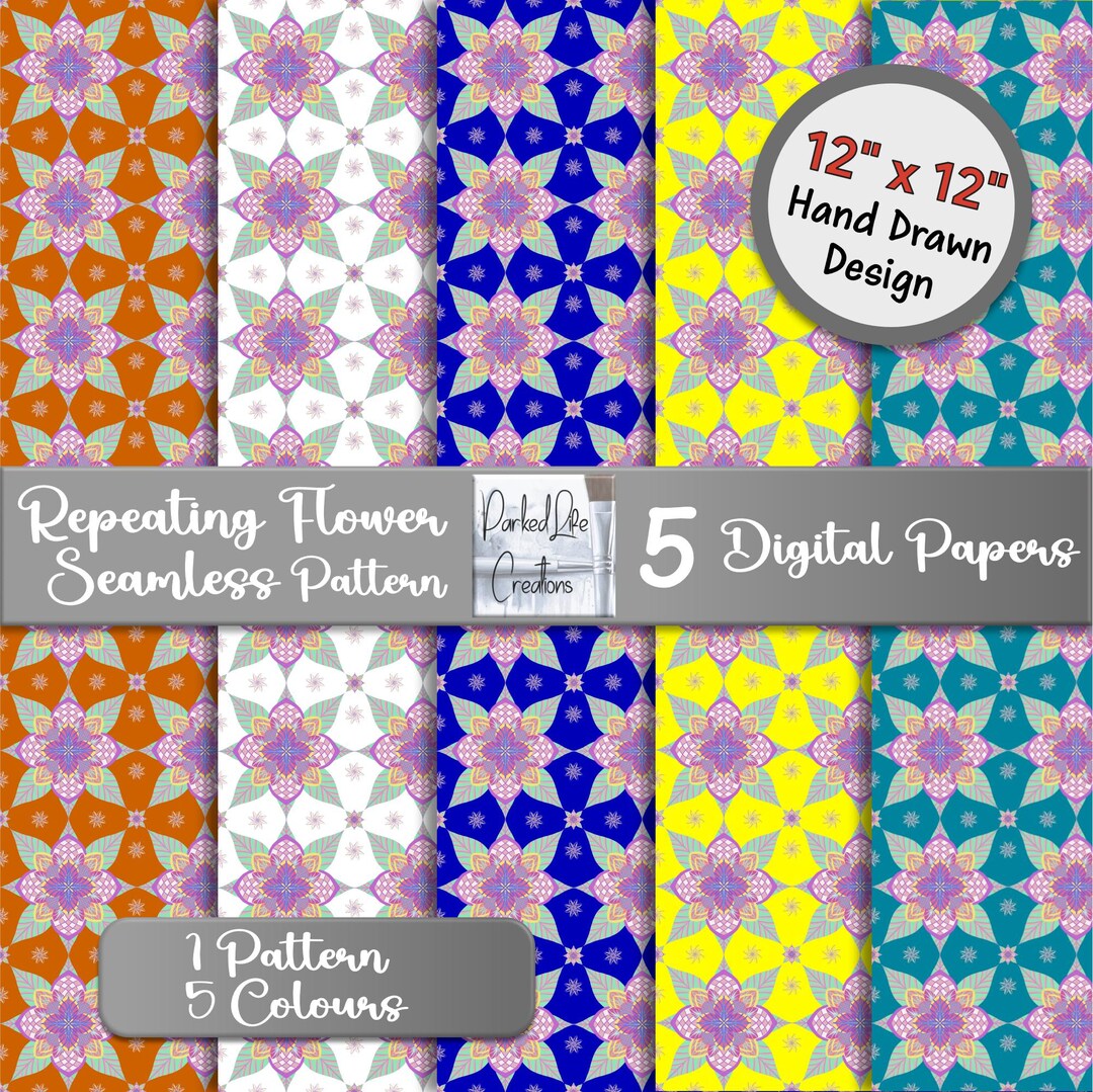 Hand Drawn Flowers Digital Seamless Pattern, 5 Printable Papers ...