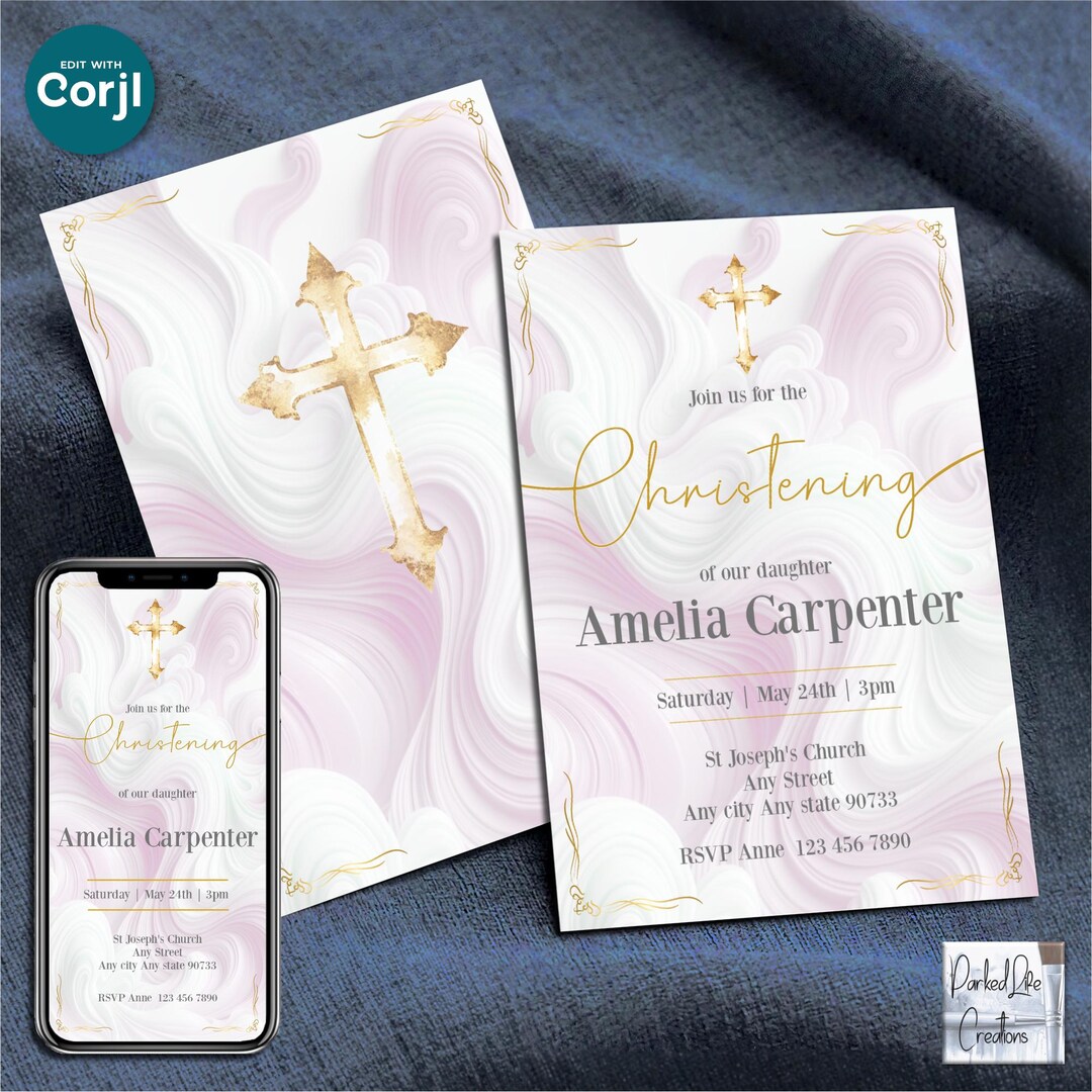 Editable Christening Invitation Template, Girl Christening Invite ...