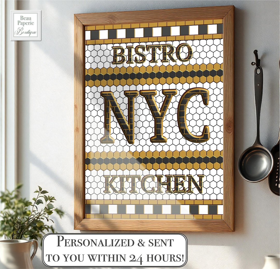 Bistro Tile Effect Custom Lettering Poster Printable Bathroom Decor ...