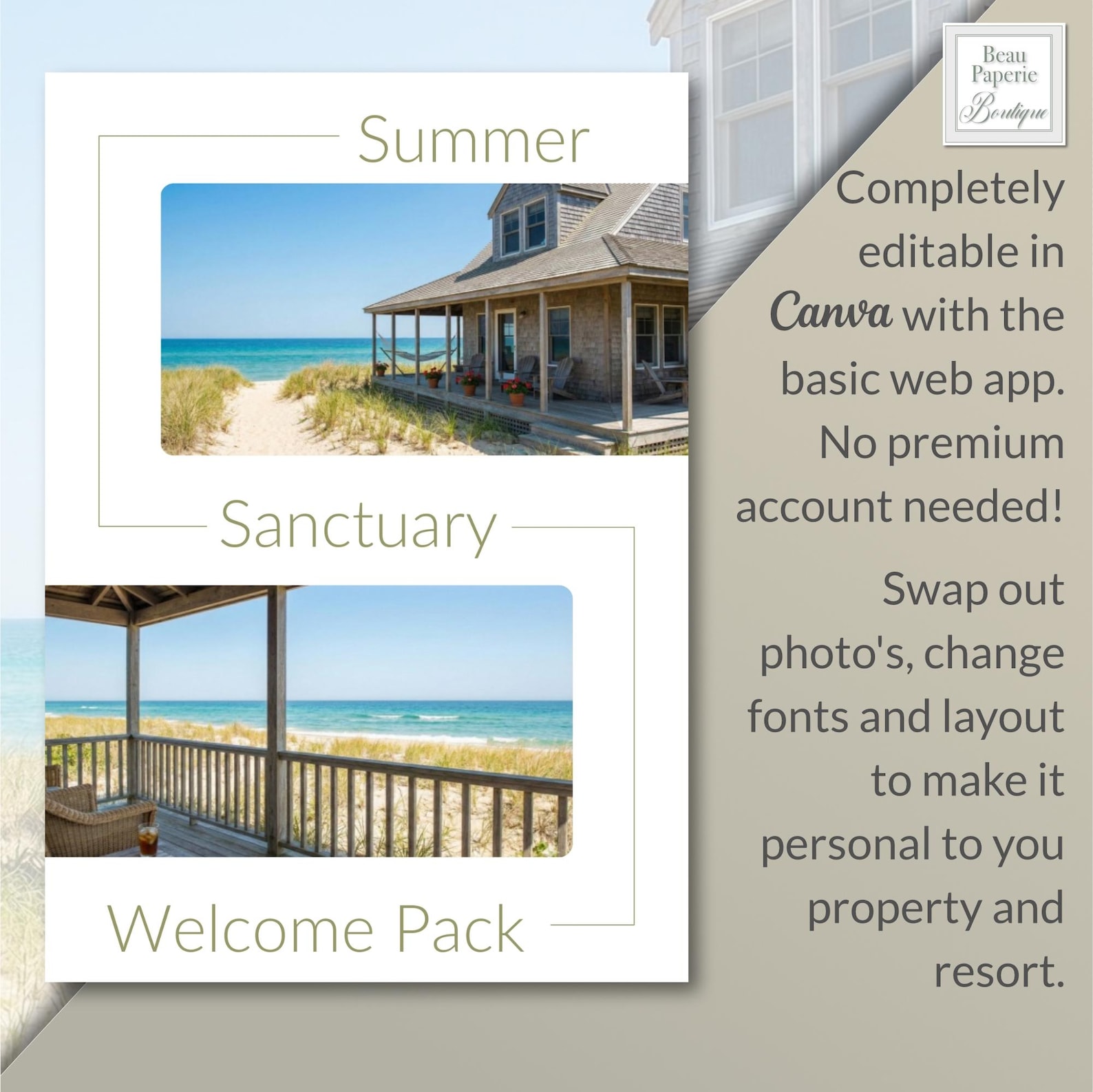 Beach House Welcome Book Canva Template Airbnb Rental Brochure Digital ...
