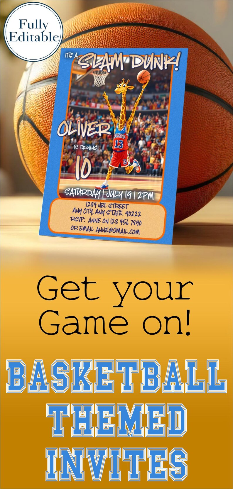 Editable Basketball Invitation Template for Kids Birthday Party Invite ...