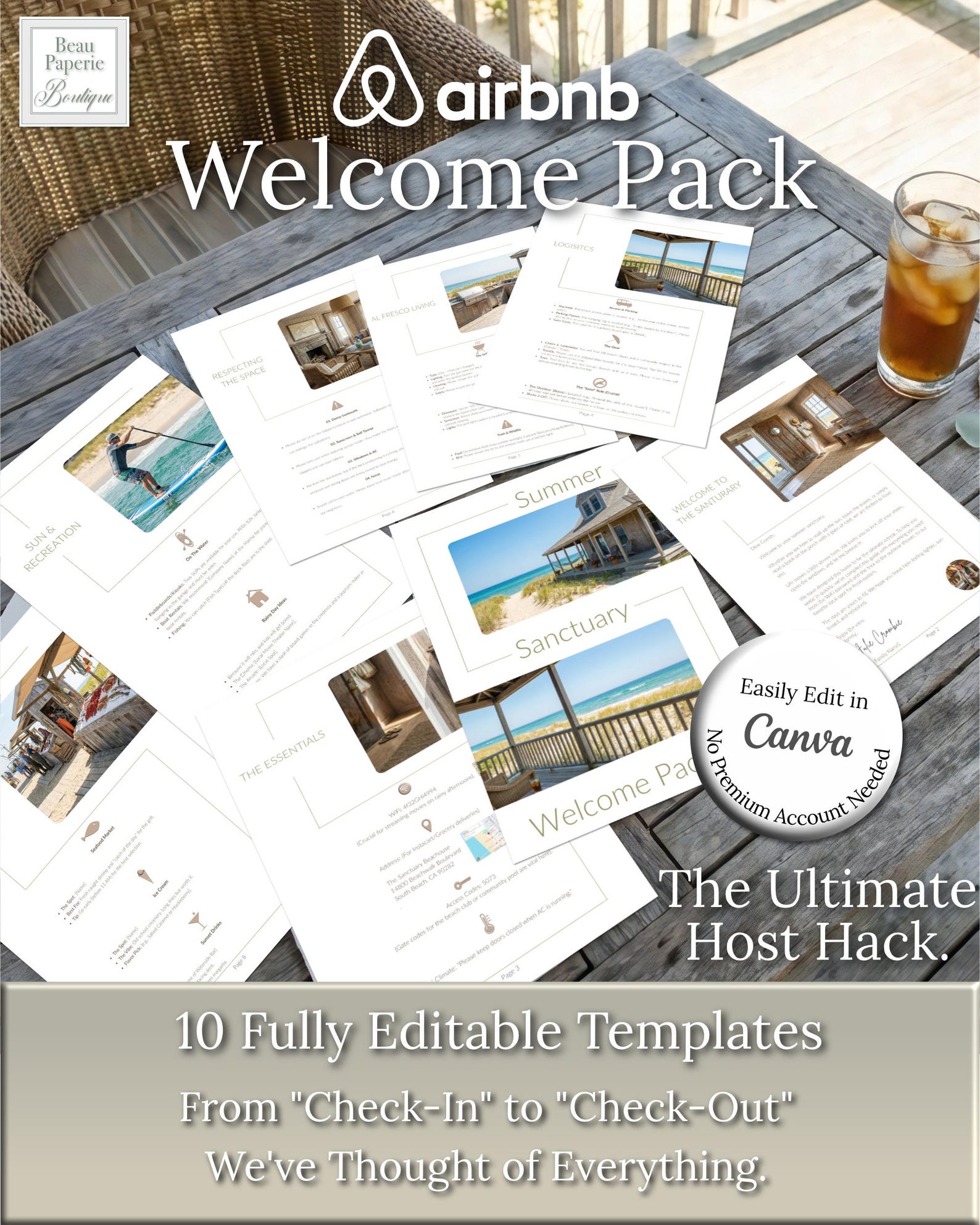 Beach House Welcome Book Canva Template Airbnb Rental Brochure Digital ...