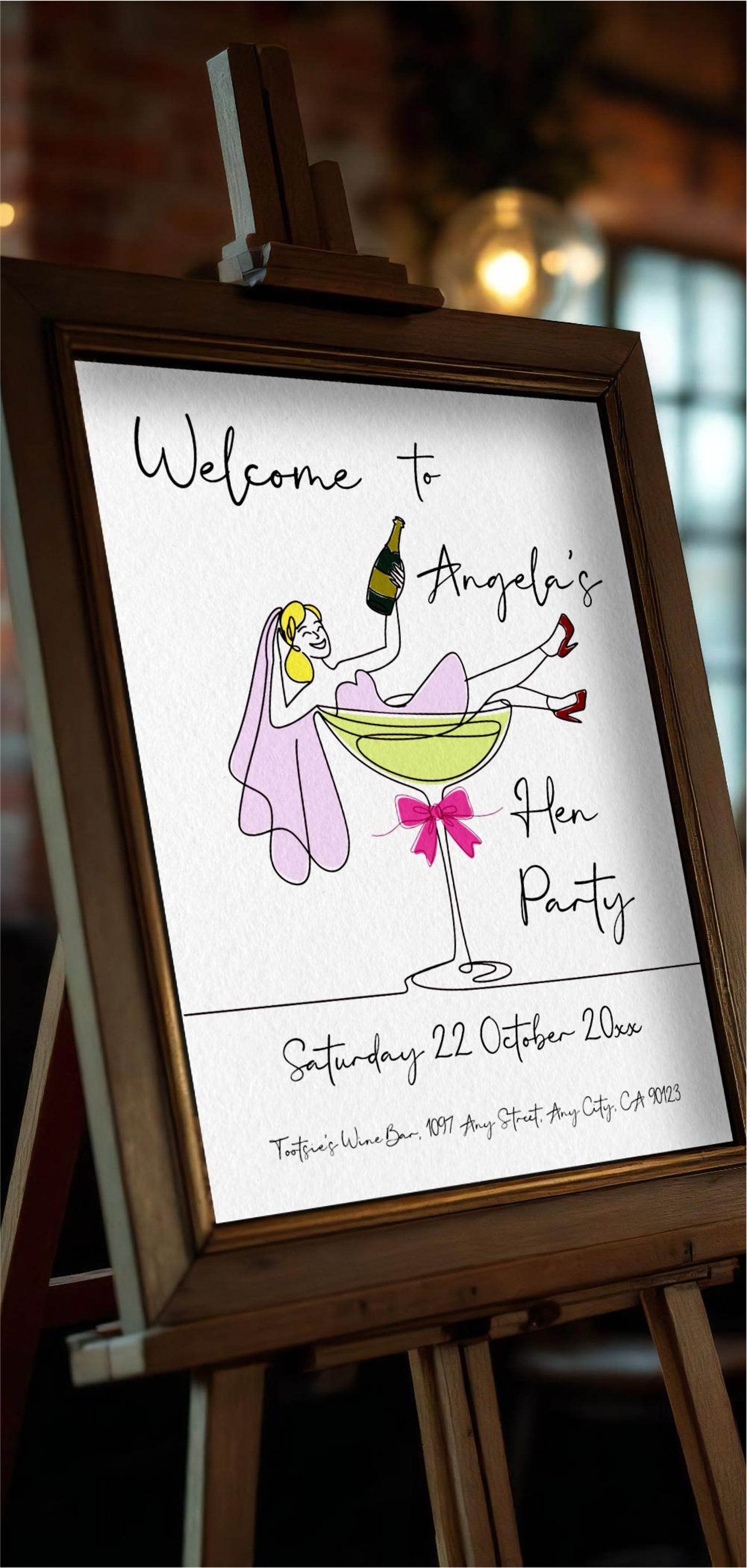 Hand Drawn Personalised Hen Party Sign Editable Bachelorette Party ...