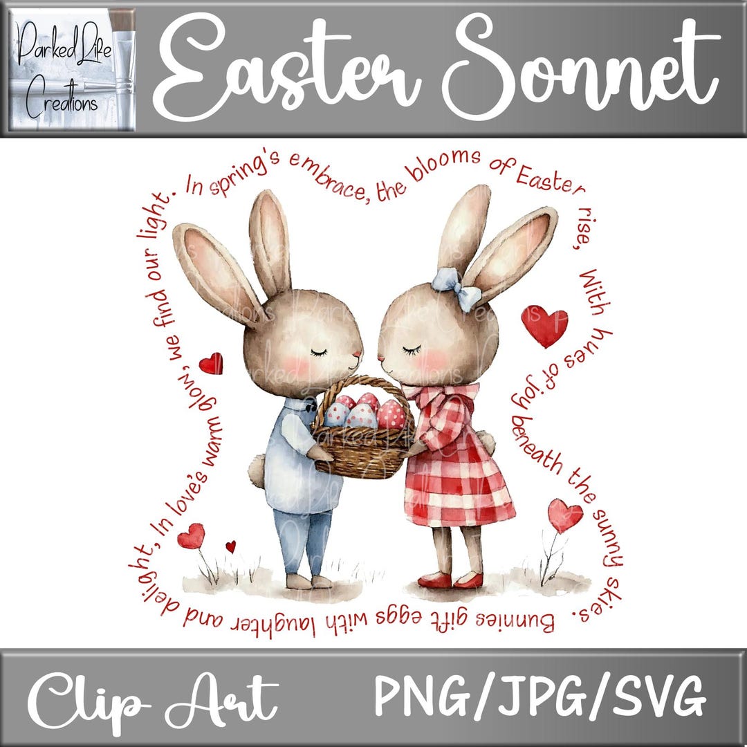 Easter Poem Surrounding Cute Watercolor Bunnies, Instant Downloadable ...