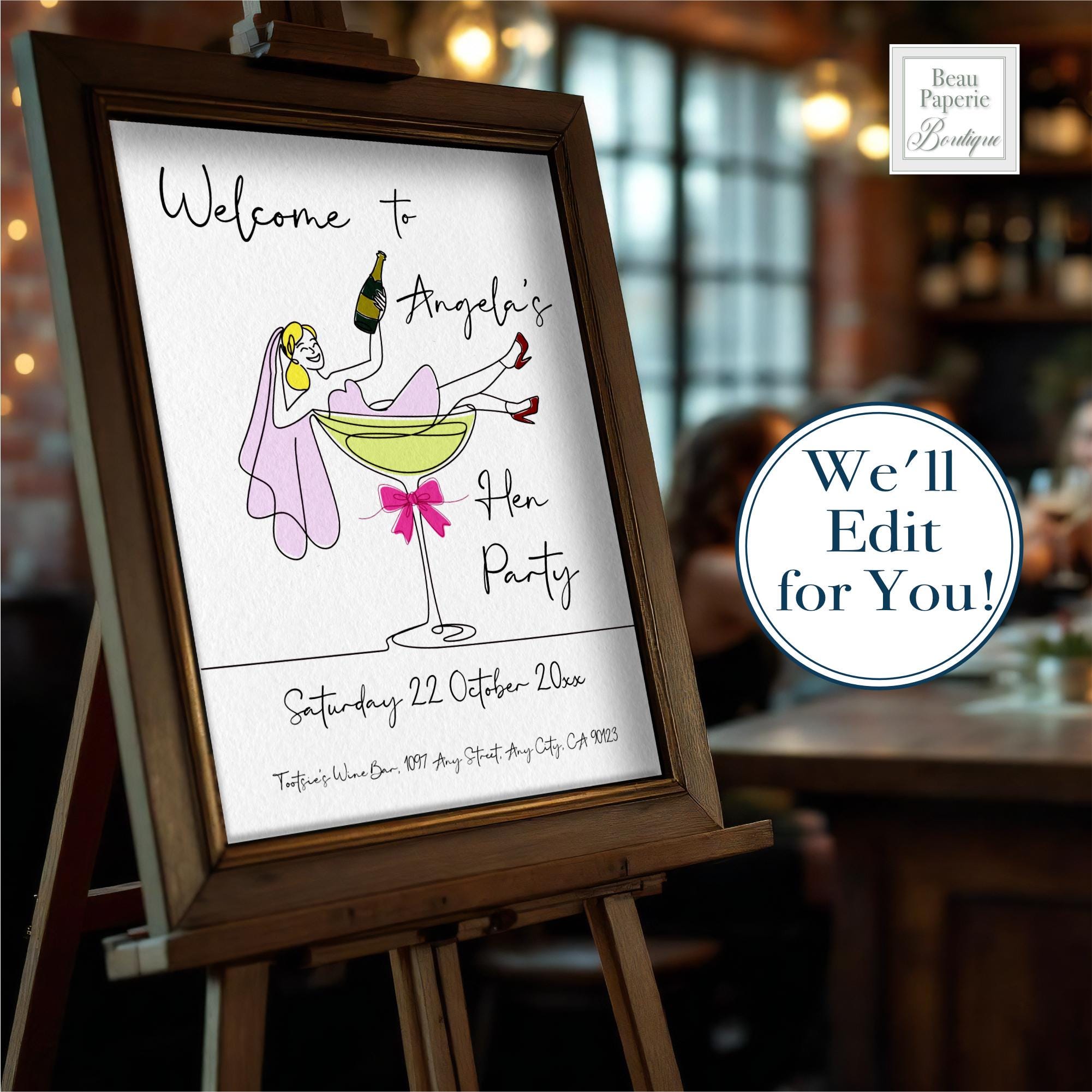 Hand Drawn Personalised Hen Party Sign Editable Bachelorette Party ...