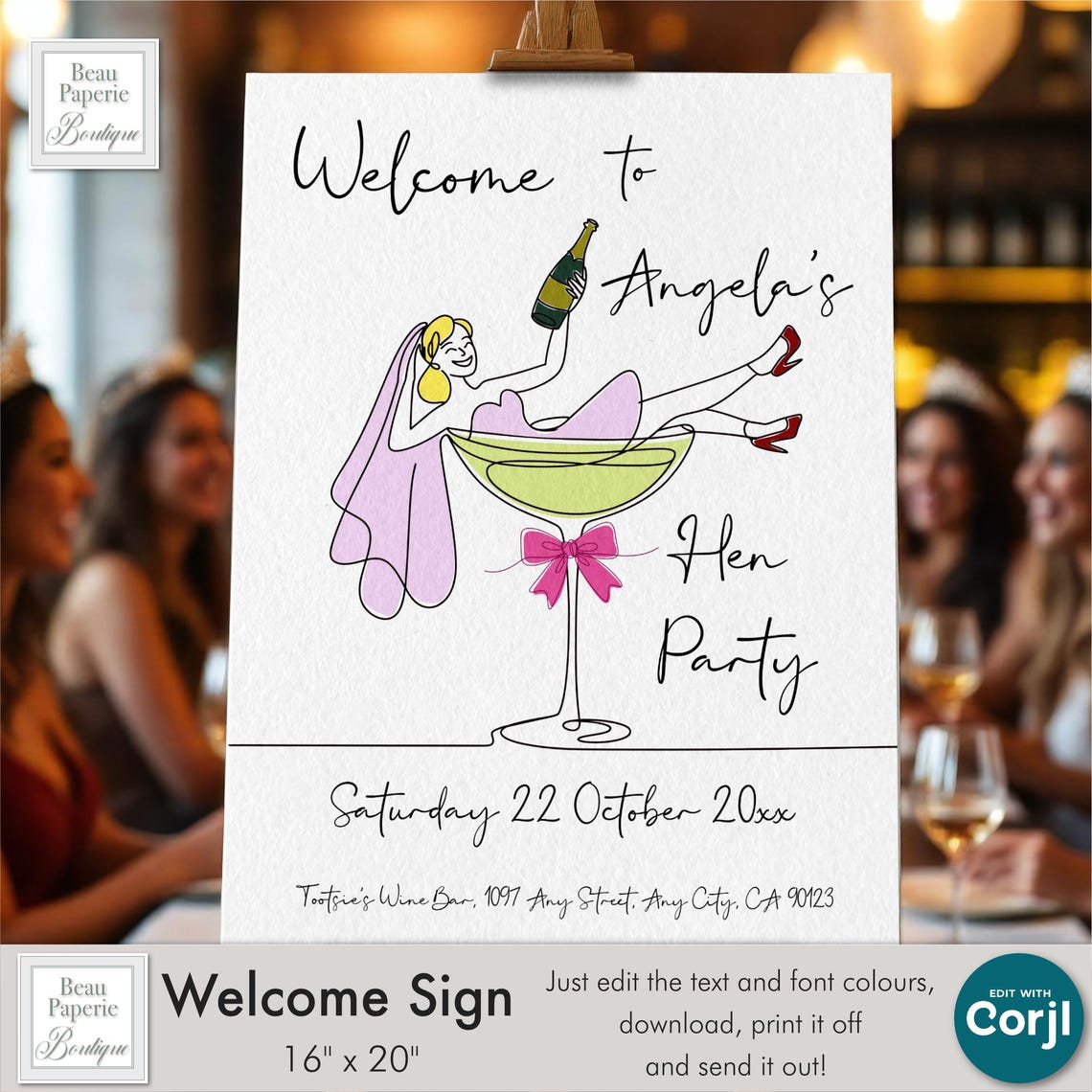 Hand Drawn Personalised Hen Party Sign Editable Bachelorette Party ...