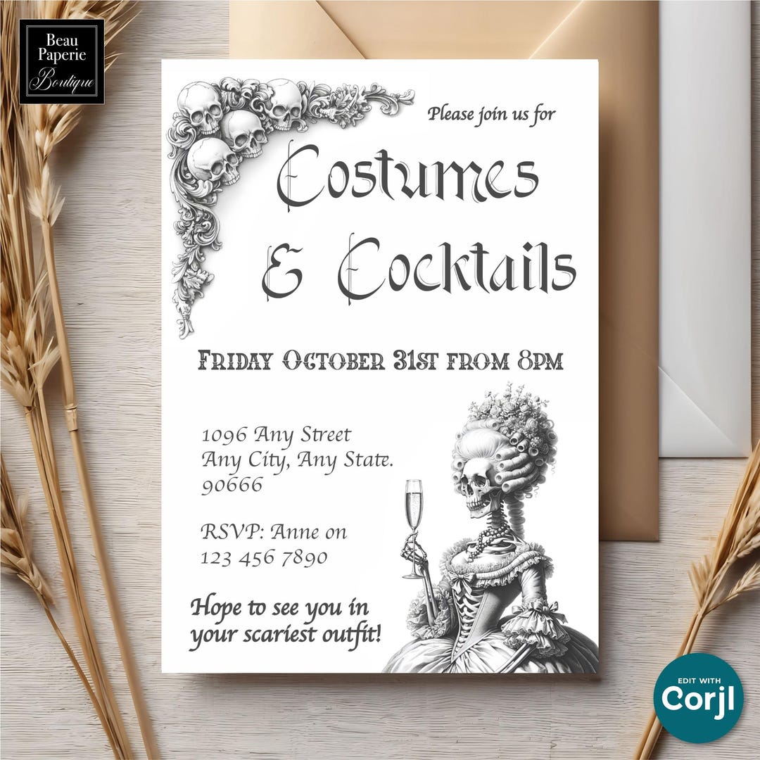 Invite Halloween Costume & Cocktails Party Invitation Gothic Halloween ...