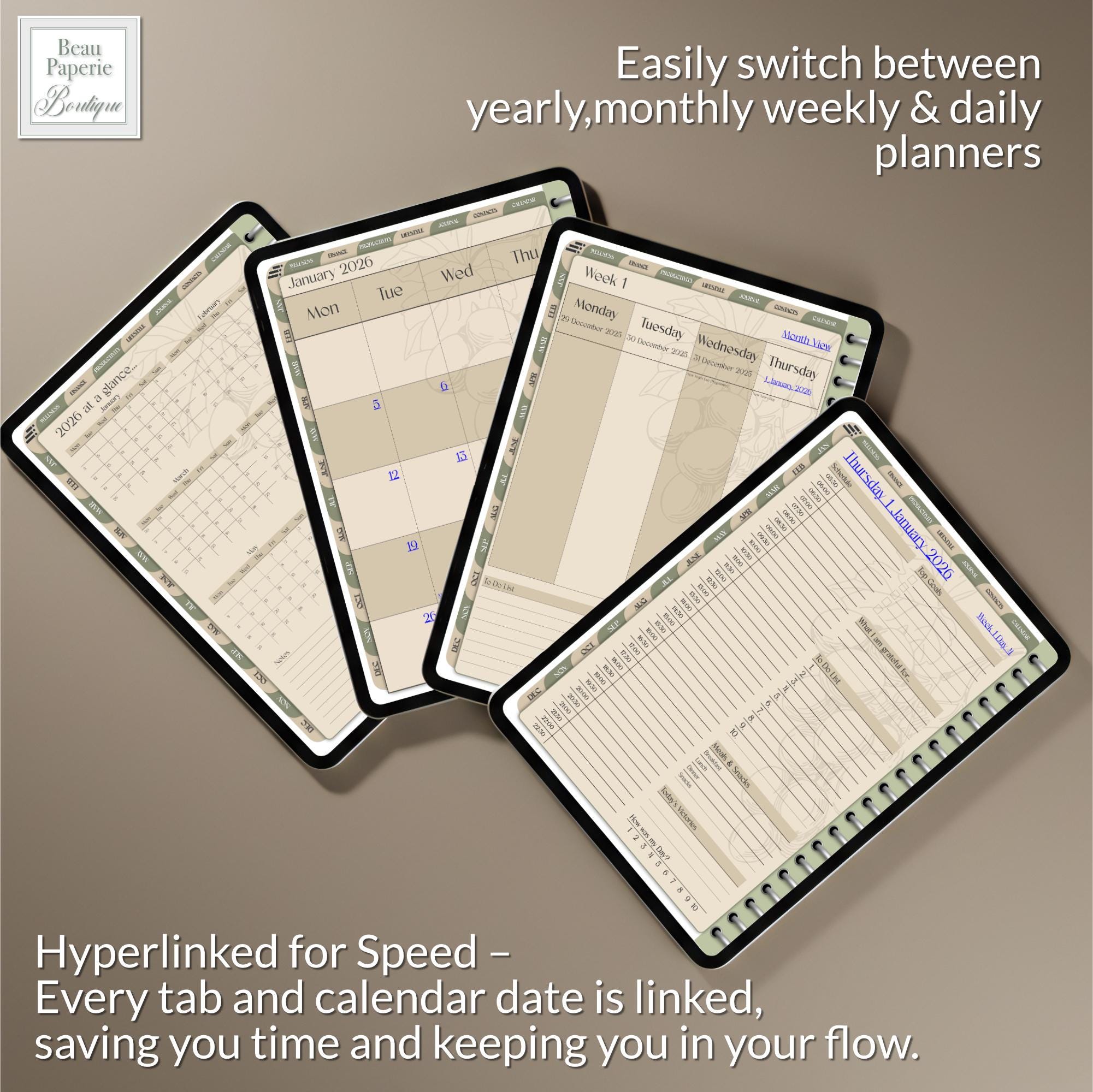 2026 Goodnotes Digital Planner Hyperlinked Apple Calendar Integration ...