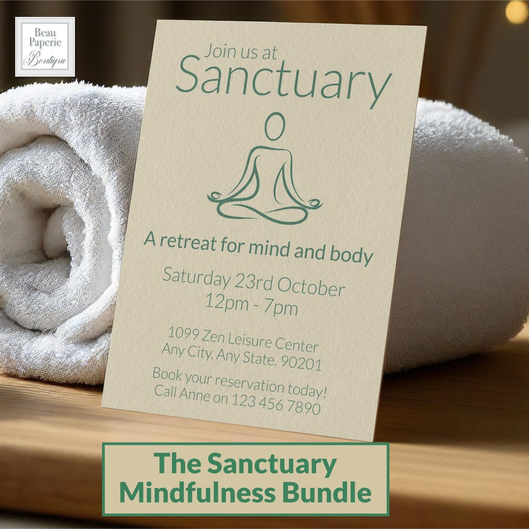 Wellness Retreat Minimalist Invitation Suite Customizable Yoga Package ...