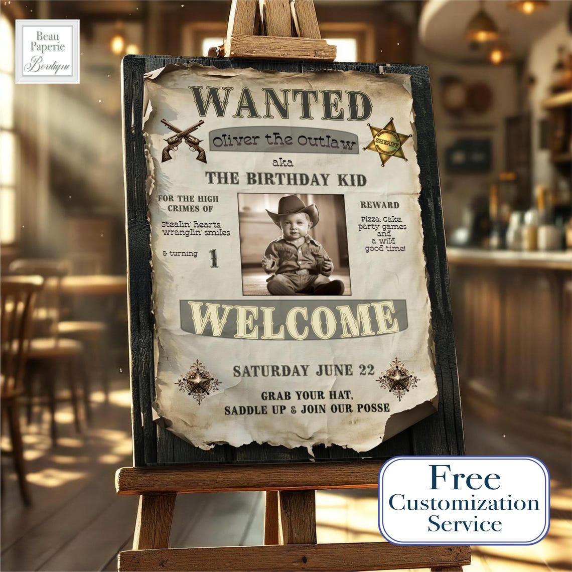Wanted Poster Welcome Sign for Kids Editable Birthday Cowboy Welcome ...