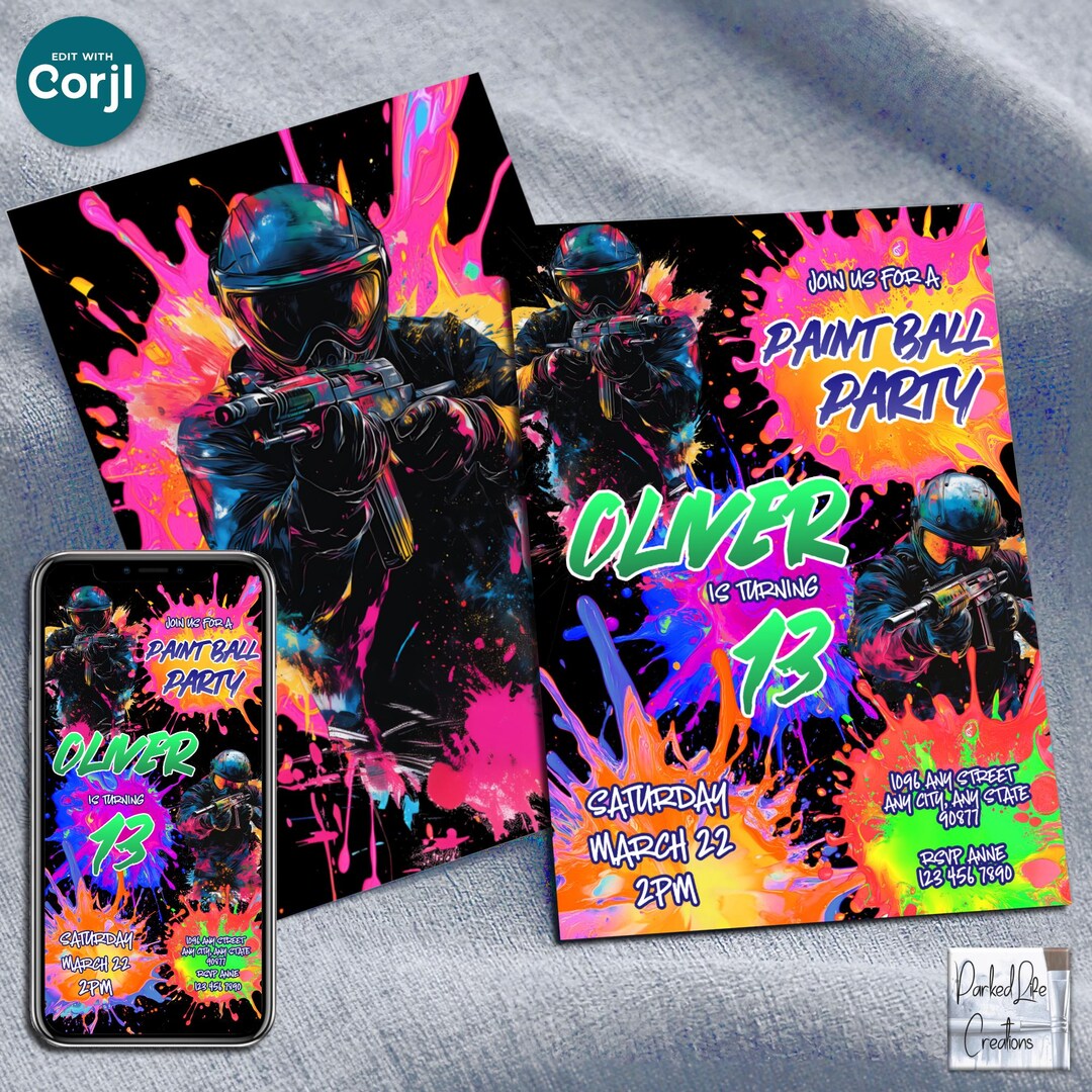 Editable Paintball Birthday Invitation Template, Paintball Party ...