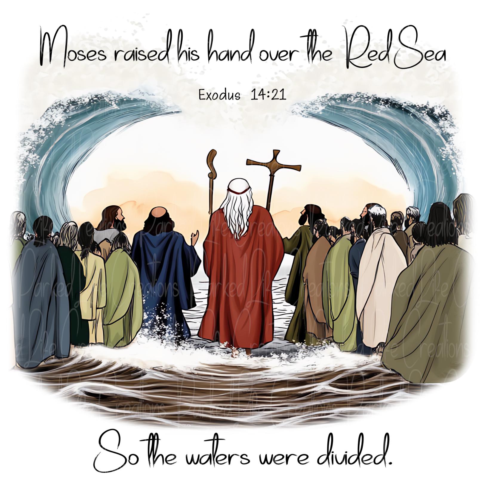 Moses Parting the Red Sea Digital Clip Art, Bible Verse From Exodus ...