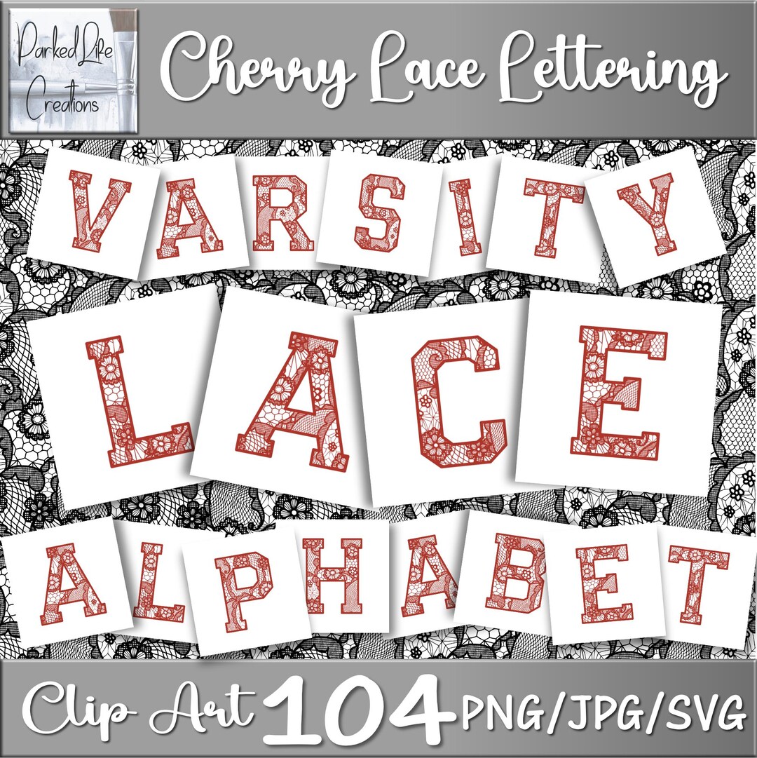 Cherry Red Lace Varsity Alphabet & Numbers Png, Lace Lettering ...