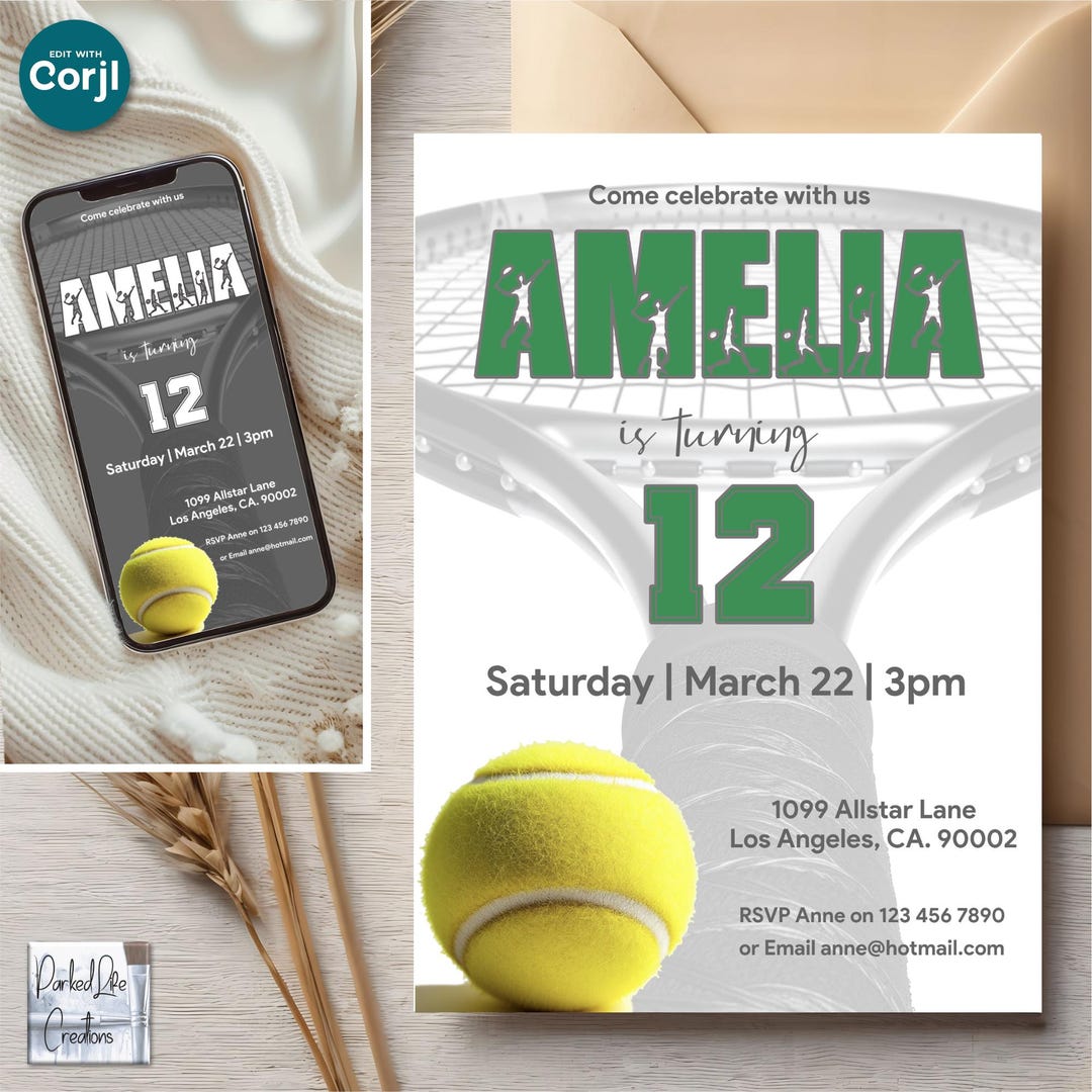 Editable Tennis Birthday Invitation, Tennis Party Invites, Tennis ...