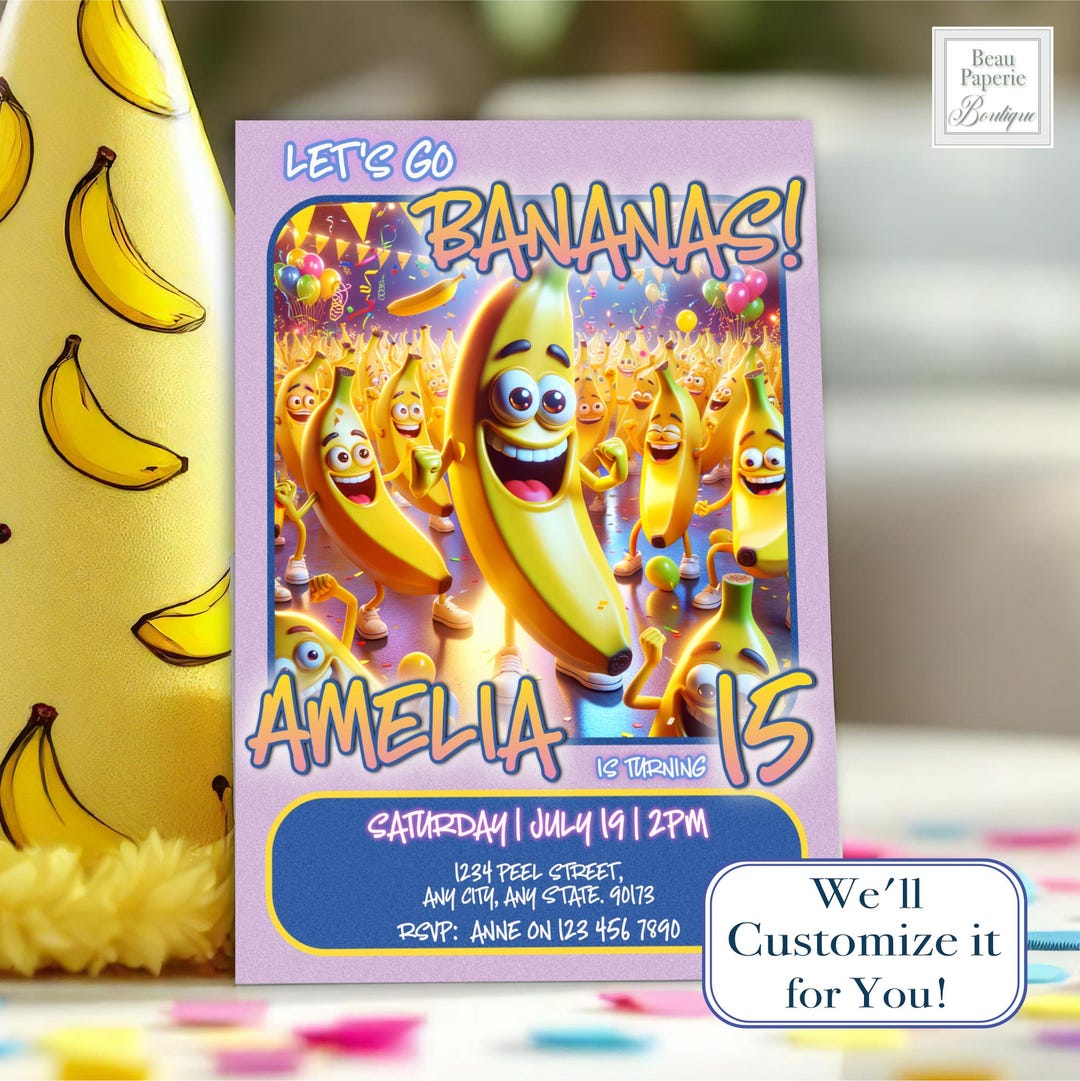 Editable Birthday Banana Party Invitation for Kids Printable Birthday ...