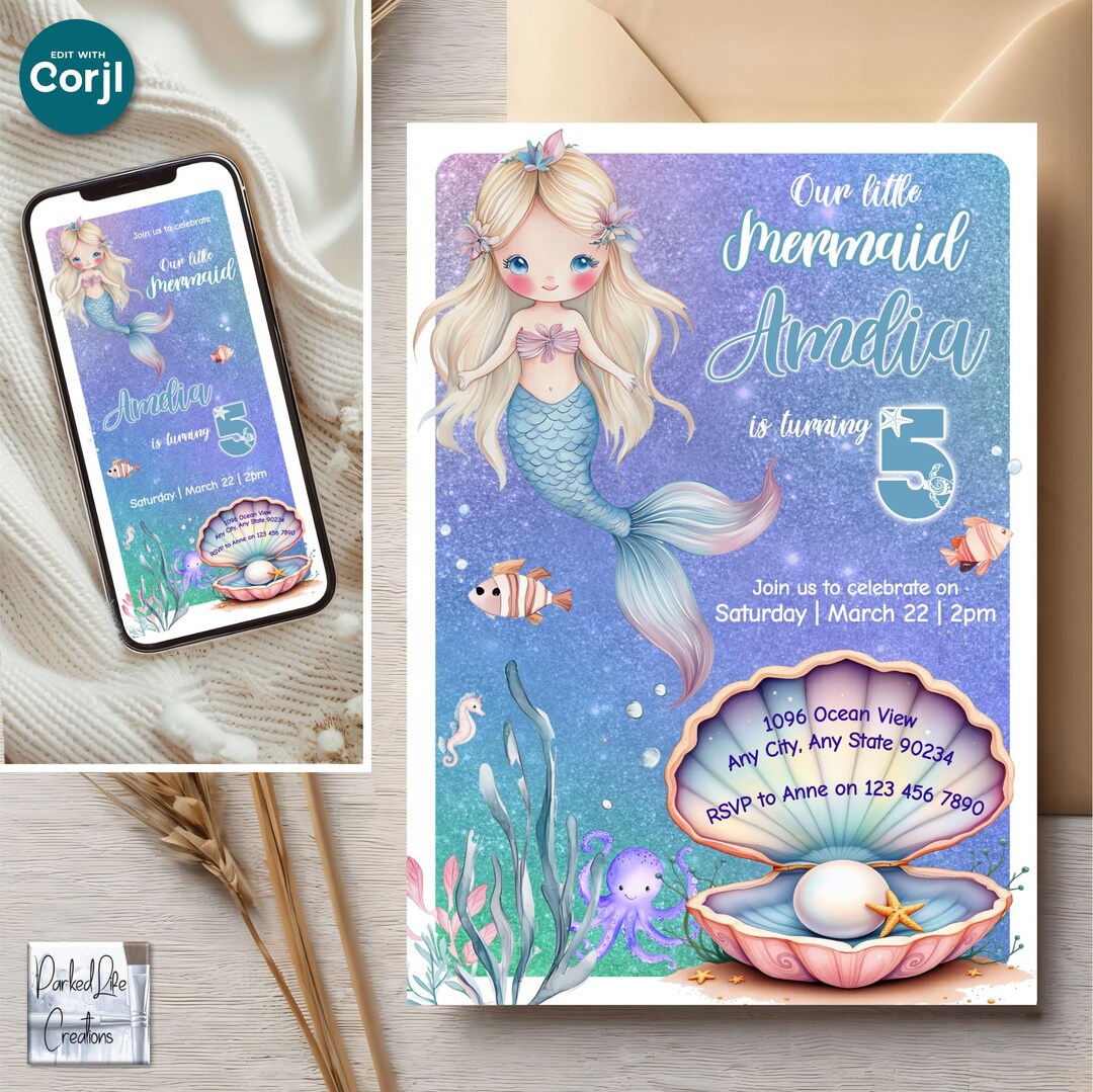 Editable Mermaid Birthday Invitation, Under the Sea Mermaid Invite ...