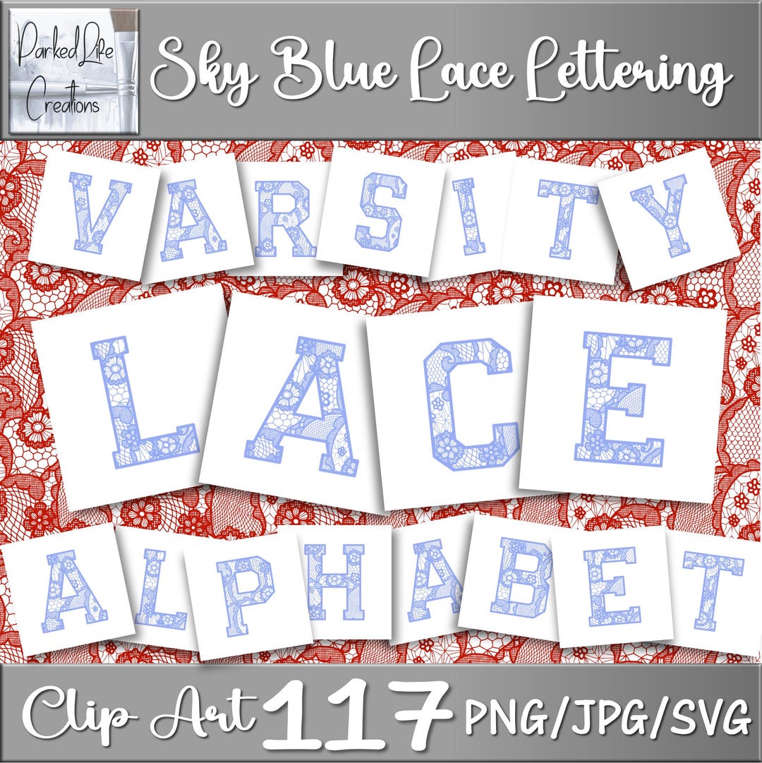 Sky Blue Lace Varsity Alphabet & Numbers Png, Lace Lettering, Alphabet ...