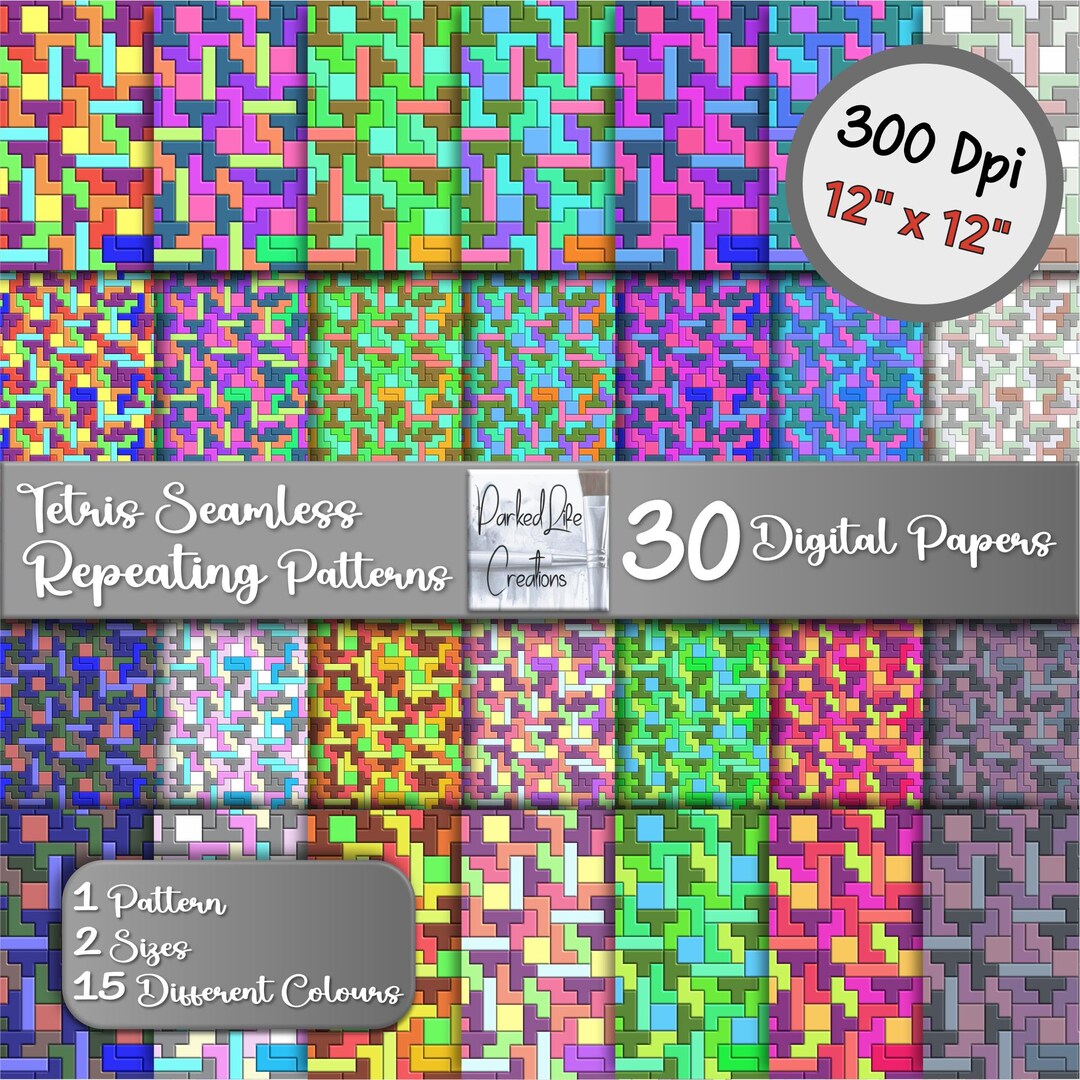 Vintage 80s Tetris Seamless Pattern, Digital Repeating Pattern ...