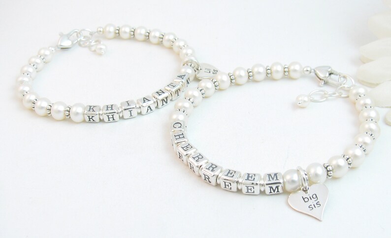 Real Pearl Matching Sister Name Bracelets Personalized Gift - Etsy
