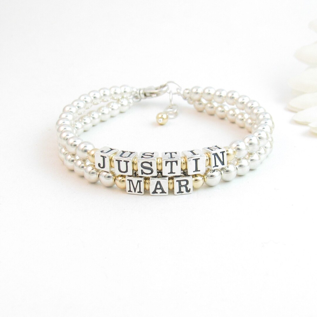 Gold & Sterling Bracelet W/ Two Names, Multi-name Gift for Mom ...